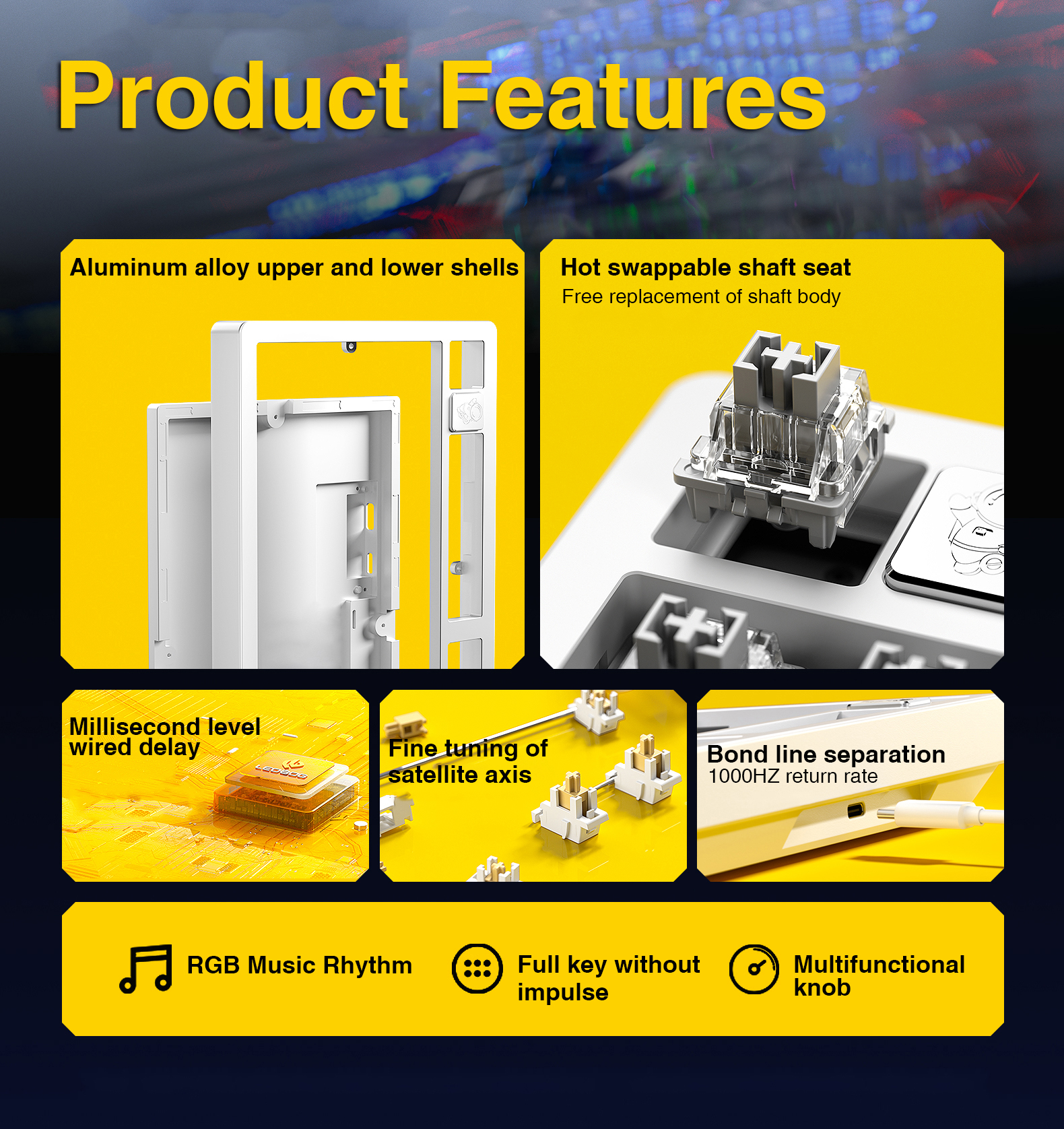 AULA LEOBOG Hi75 75% Mechanical Keyboard 81 Keys Wired Hot Swap RGB ...