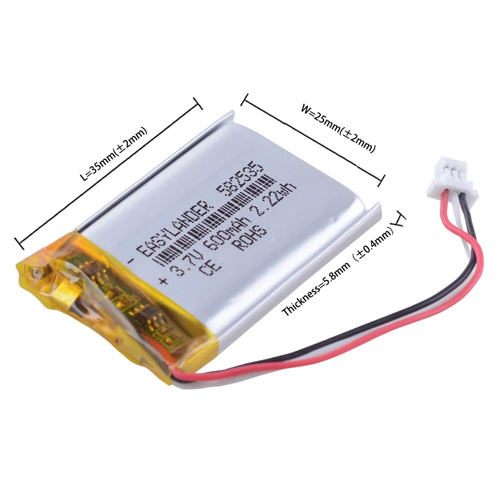 3.7V 582535 602535/600mAh Rechargeable Lithium Polymer Battery Li-ion ...