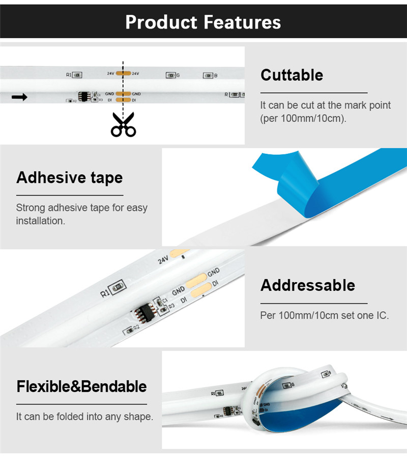 RGB Smart IC COB LED Strip Light Addressable 12V 24V Dream Color ...