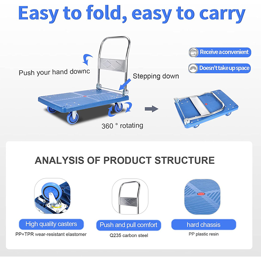 Platform Trolley Folding Platform Cart 200-600kg Capacity Rolling ...