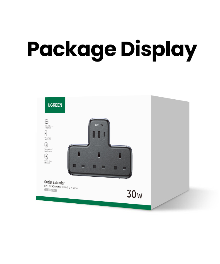 Ugreen PD30W 6-in-1 Fast Charging USB-A USB-C Extension Socket Wall ...