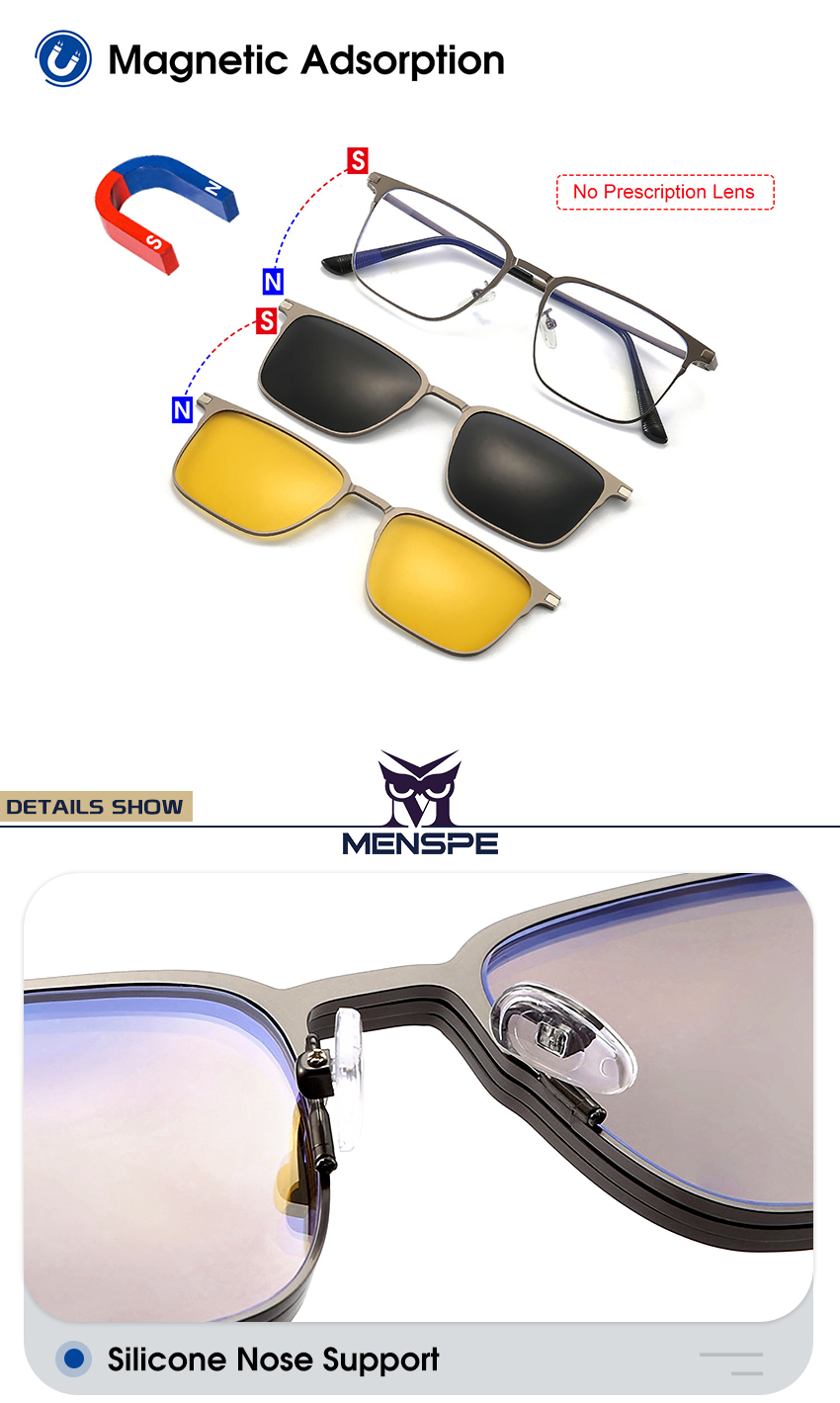 MENSPE 3 In 1 Sunglasses Men Polarized Sunglasses Magnetic Sun Glasses ...