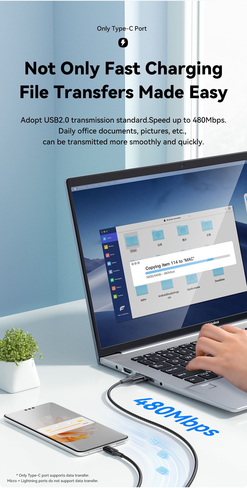 Essager 100W 3 IN 1 Fast Charging Data Cable Suitable For Type C Ports Micro Ports And IP Ports ...