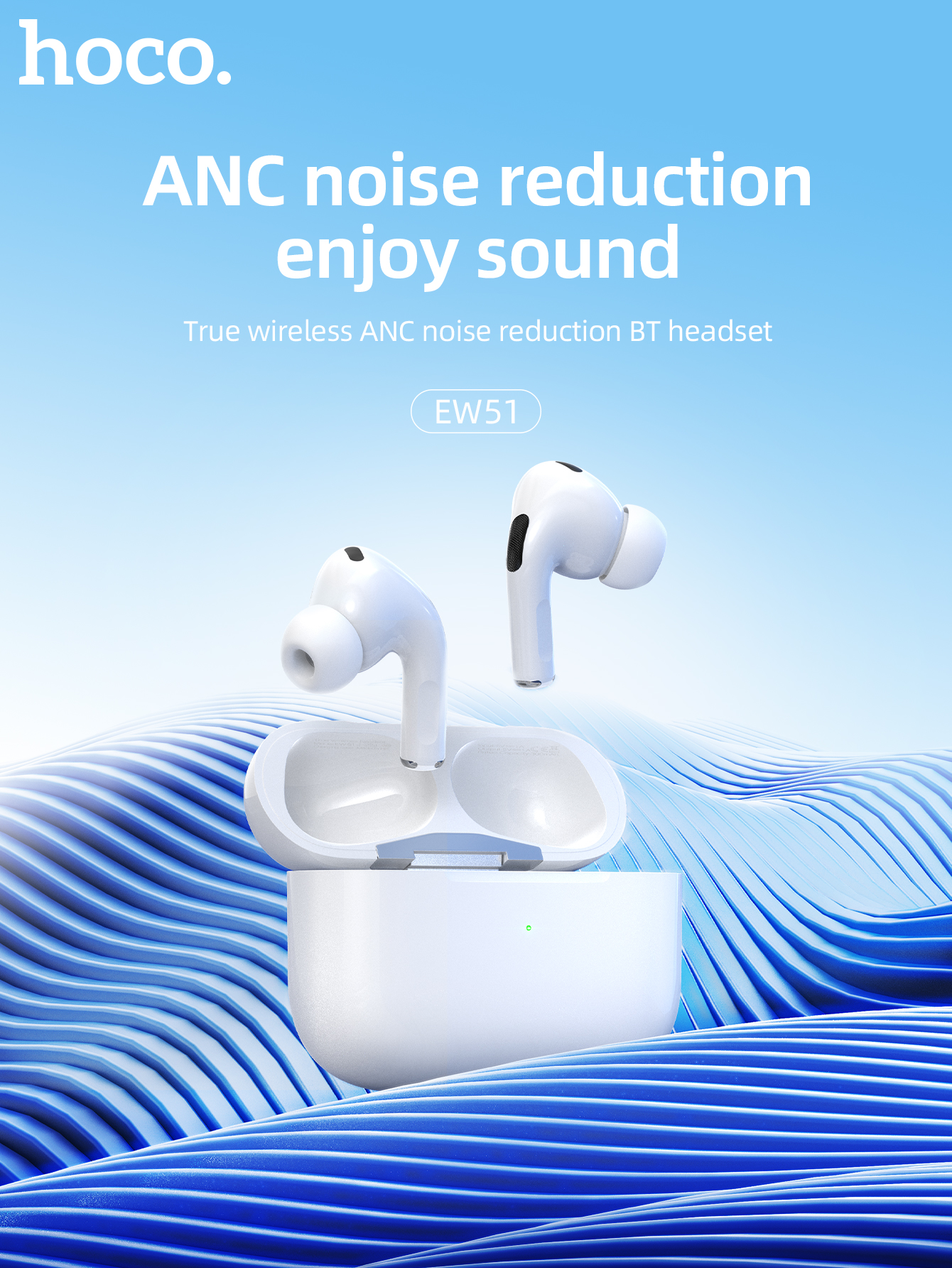 HOCO EW51 TWS Wireless Bluetooth Earphones ANC Noise Canceling Sport Headset With Microphone ...