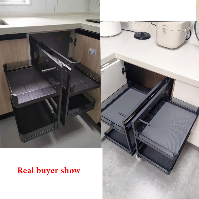Stainless steel Kitchen cabinet rotating full pull out corner small ...