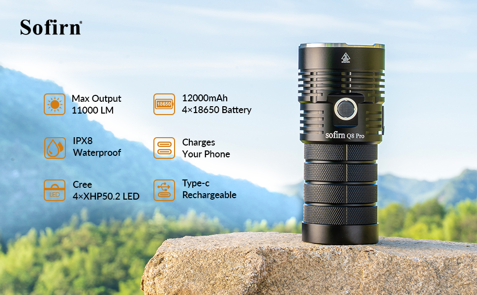 Sofirn Q8 Pro 11000 lumen Rechargeable USB-C Powerful Flashlight 4 ...