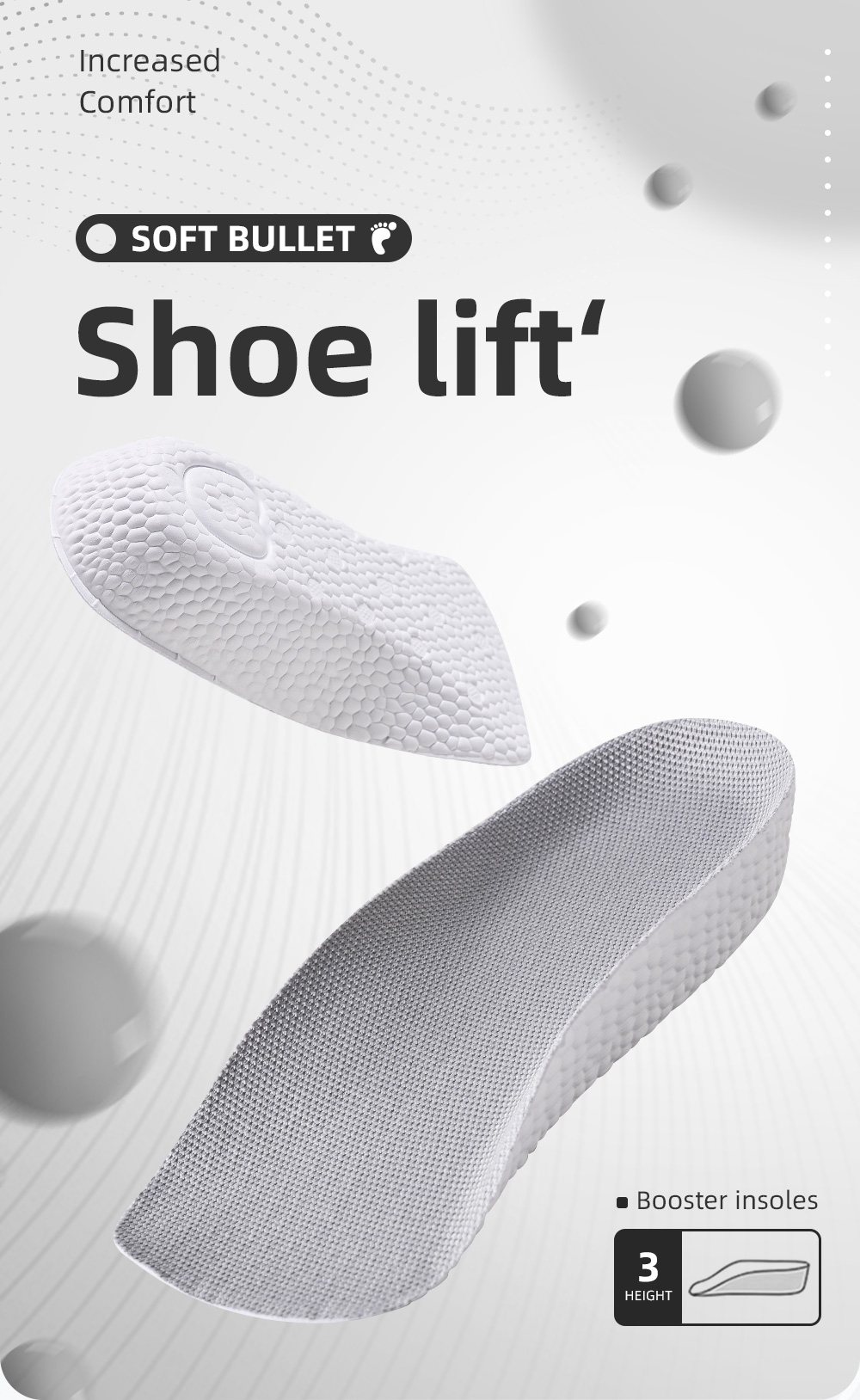 1 Pair Arch Support Height Increasing Insoles Lightweight Cushion For ...