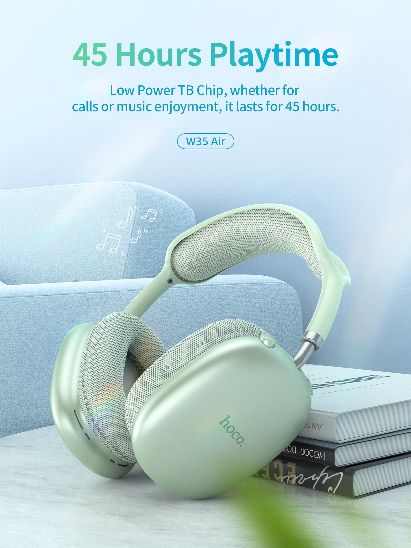 HOCO W35 Air Wireless Bluetooth Headphones 400mAh Super Long Battery Life Sports Gaming ...