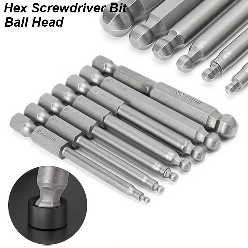 Ball End Hex Screwdriver Bit Set Magnetic Hexagon Head Allen Wrench ...