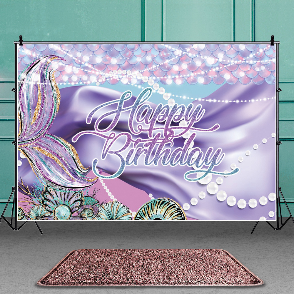 120*80cm Little Mermaid Ariel Princess Backdrop Girls Birthday Party ...