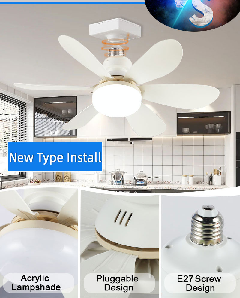 【FREE Holder】2in1 E27 Socket Ceiling Fan With Light Ceiling Fan LED ...