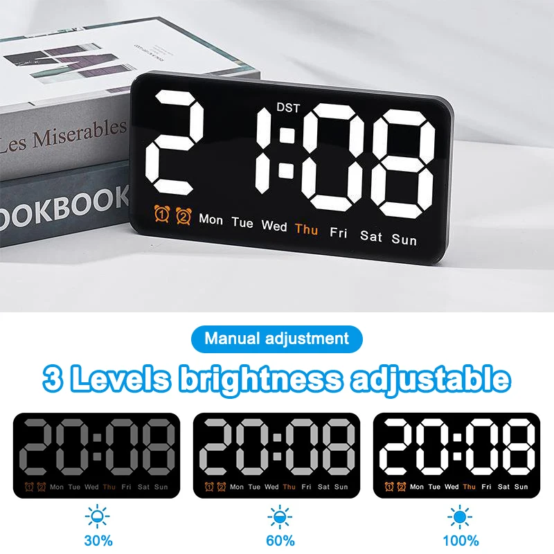 Digital Wall Clock 9" LED Digital Alarm Clock Large Display with 12/24H ...