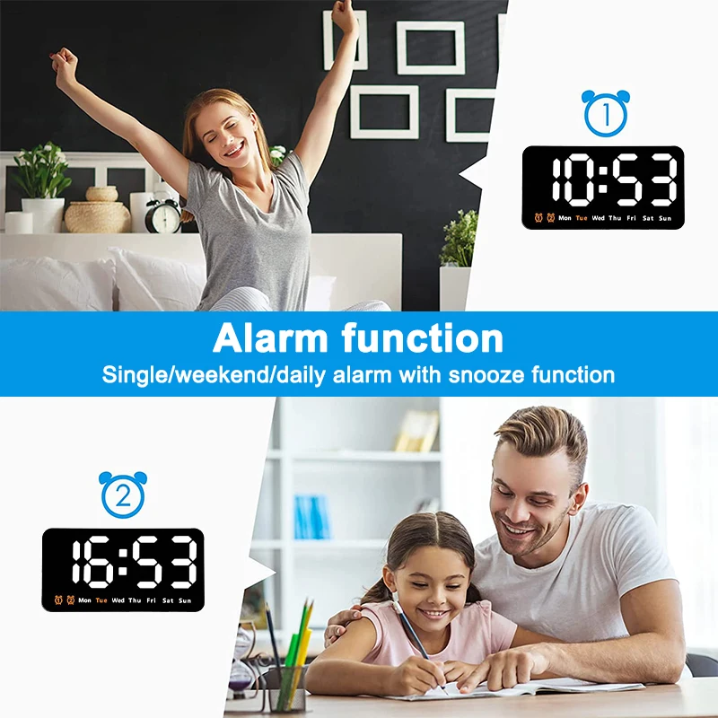 Digital Wall Clock 9" LED Digital Alarm Clock Large Display with 12/24H ...
