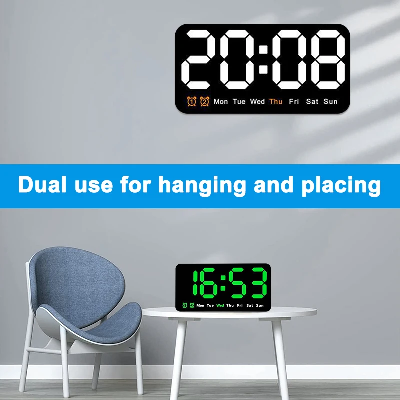 Digital Wall Clock 9" LED Digital Alarm Clock Large Display with 12/24H ...