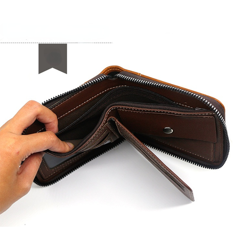 Unique Men's Wallet Short Casual Simple Wallet Zipper Coin Wallet Retro ...