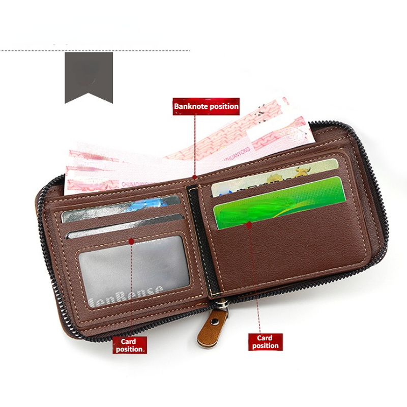 Unique Men's Wallet Short Casual Simple Wallet Zipper Coin Wallet Retro ...