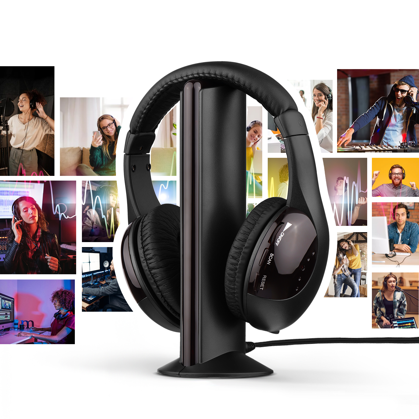 5-in-1 Multifunctional Wireless Headset FM Hi-Fi Wireless Headphone ...