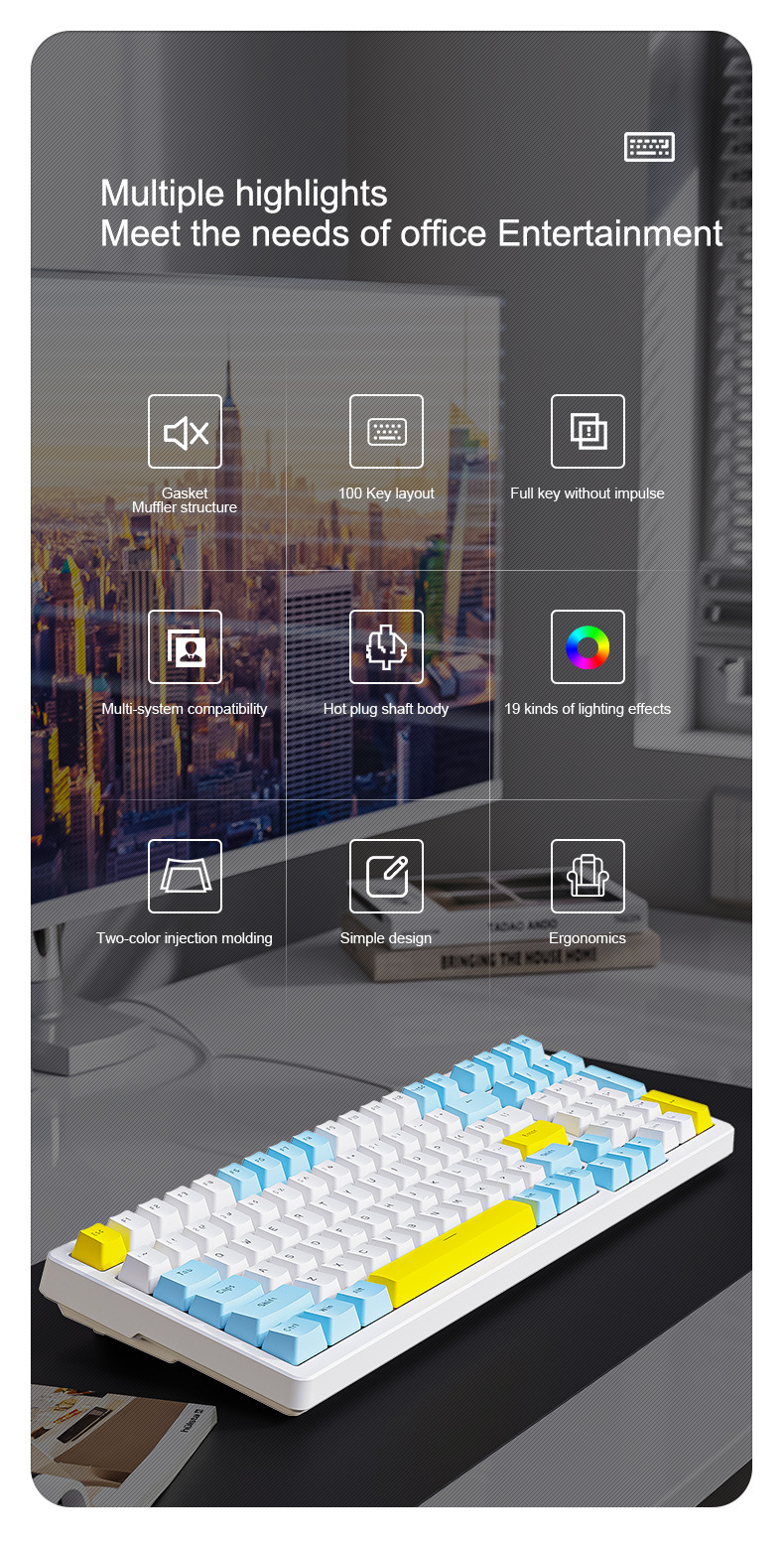 100keys Ziyoulang K3 Max Mechanical Keyboard Gasket wired connection ...