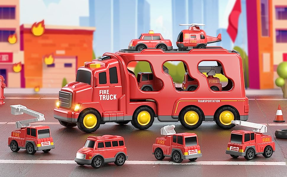 Fire Toys for 3 4 5 6 Years Old Boys Girls - 5 in 1 Carrier Truck ...