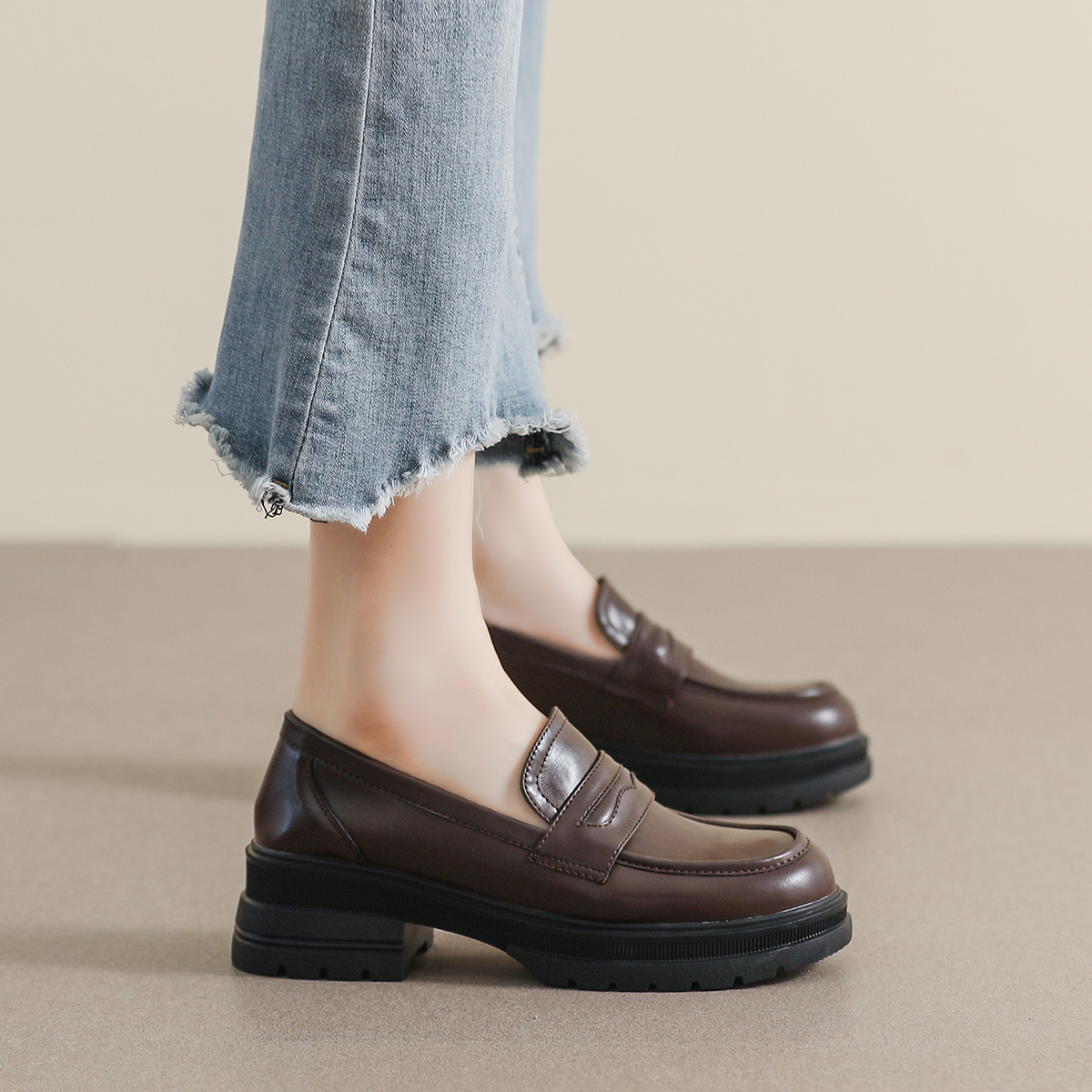 Thick Soled Lefu Shoes Women's New Vintage Small Leather Shoes British ...