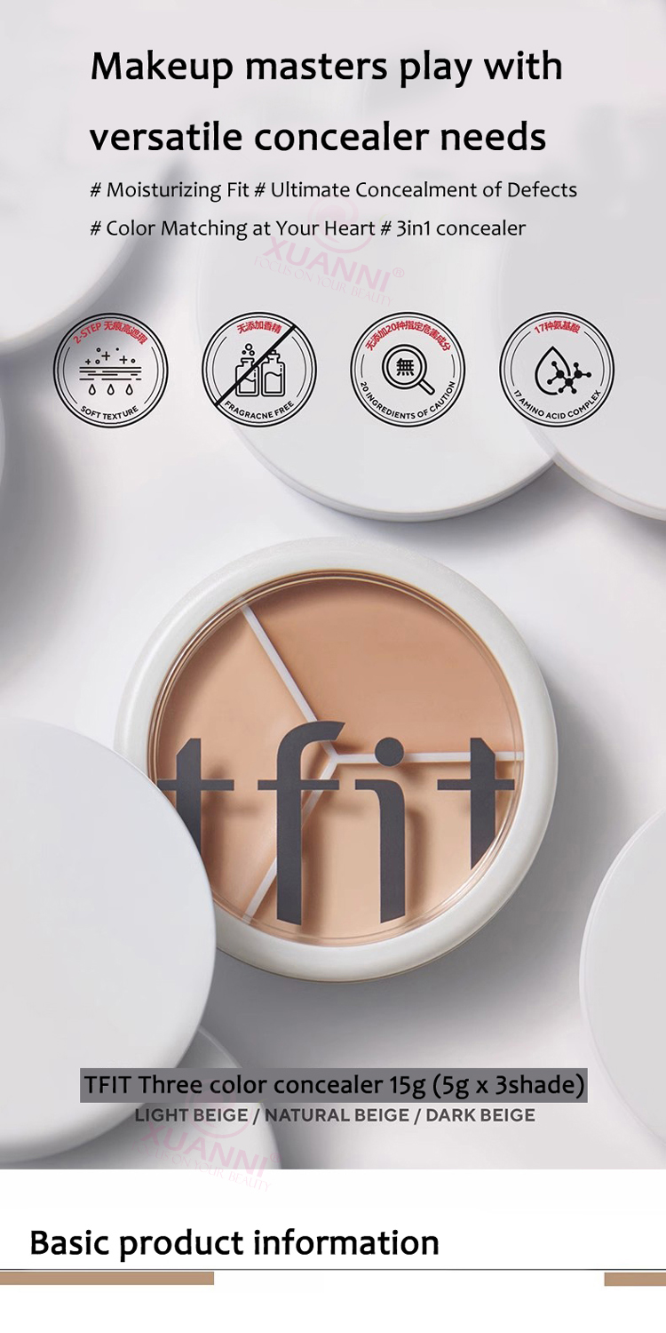 Authentic TFIT Concealer Tri-Color Concealer Cover Spots Dark Circles ...