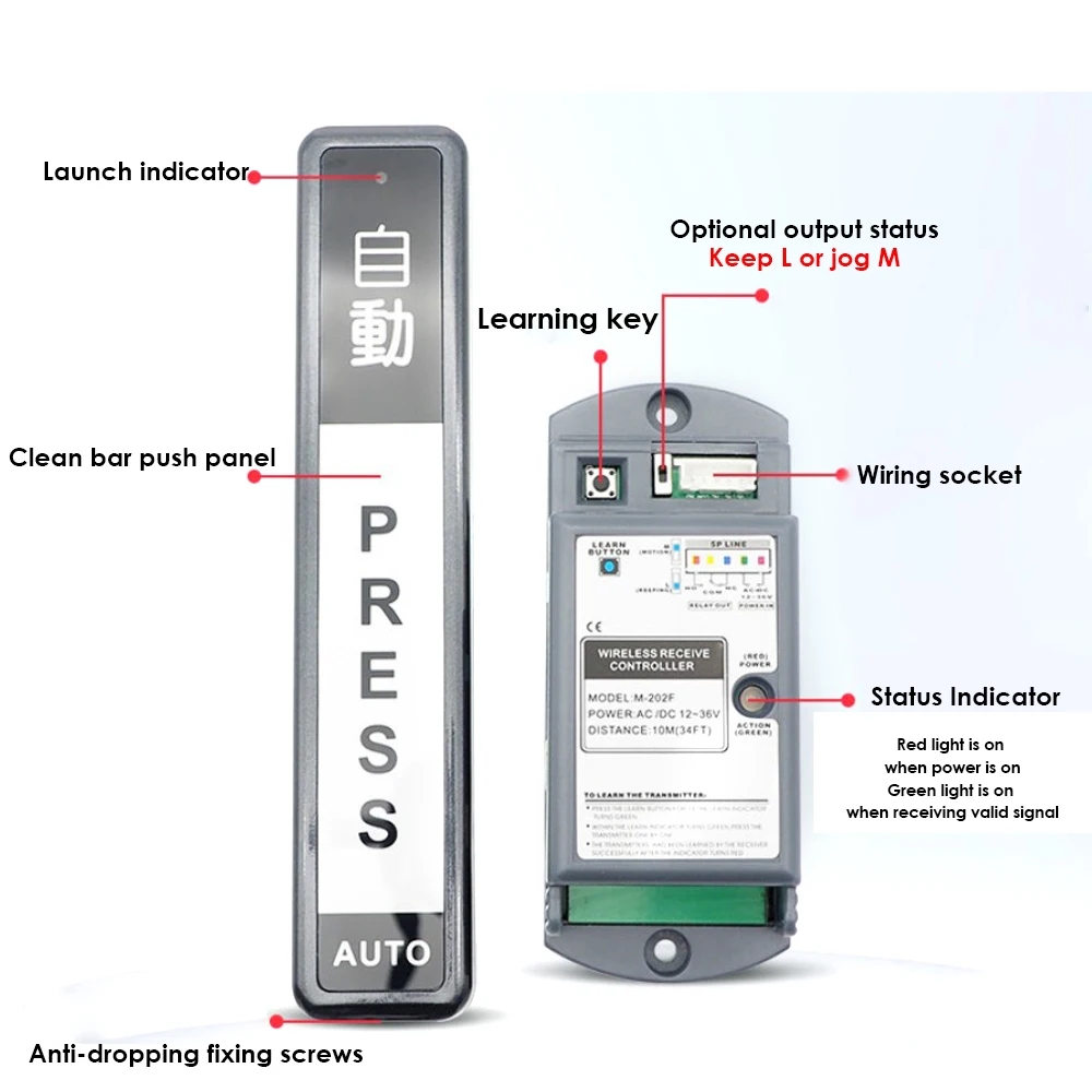 Wireless 5M Range Automatic Door Push Exit Button Switch Touch Sensor Switch Button For Access ...