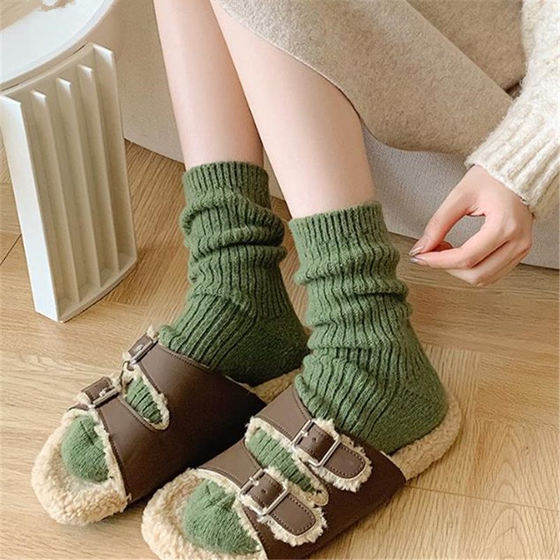 Ladies Korean Socks Solid Color Thickened Warm Wool Socks Mid-tube ...