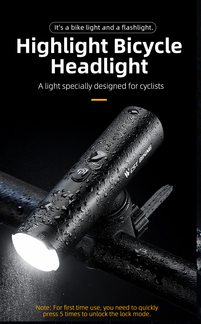 WEST BIKING 600/1200/1500 Lumens Bike Light Bicycle Headlights Rotate ...