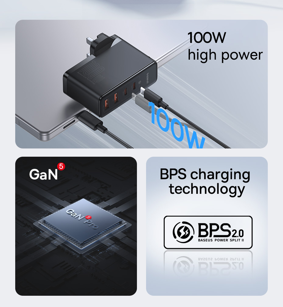 Baseus GaN5 Pro 100W Fast Charger 2C+2U For Phone Laptop | Shopee Singapore