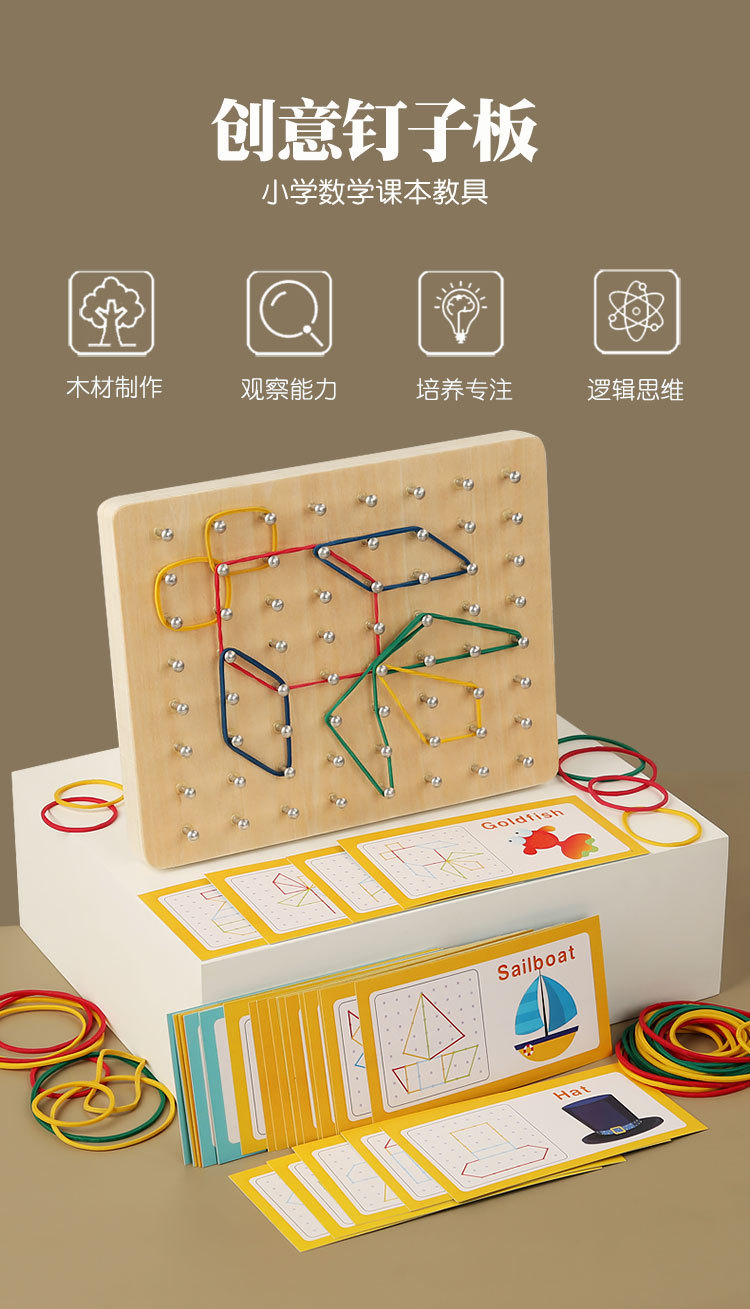 Wooden Geoboard,Montessori Toy,Graphical Mathematical Education Toy for ...