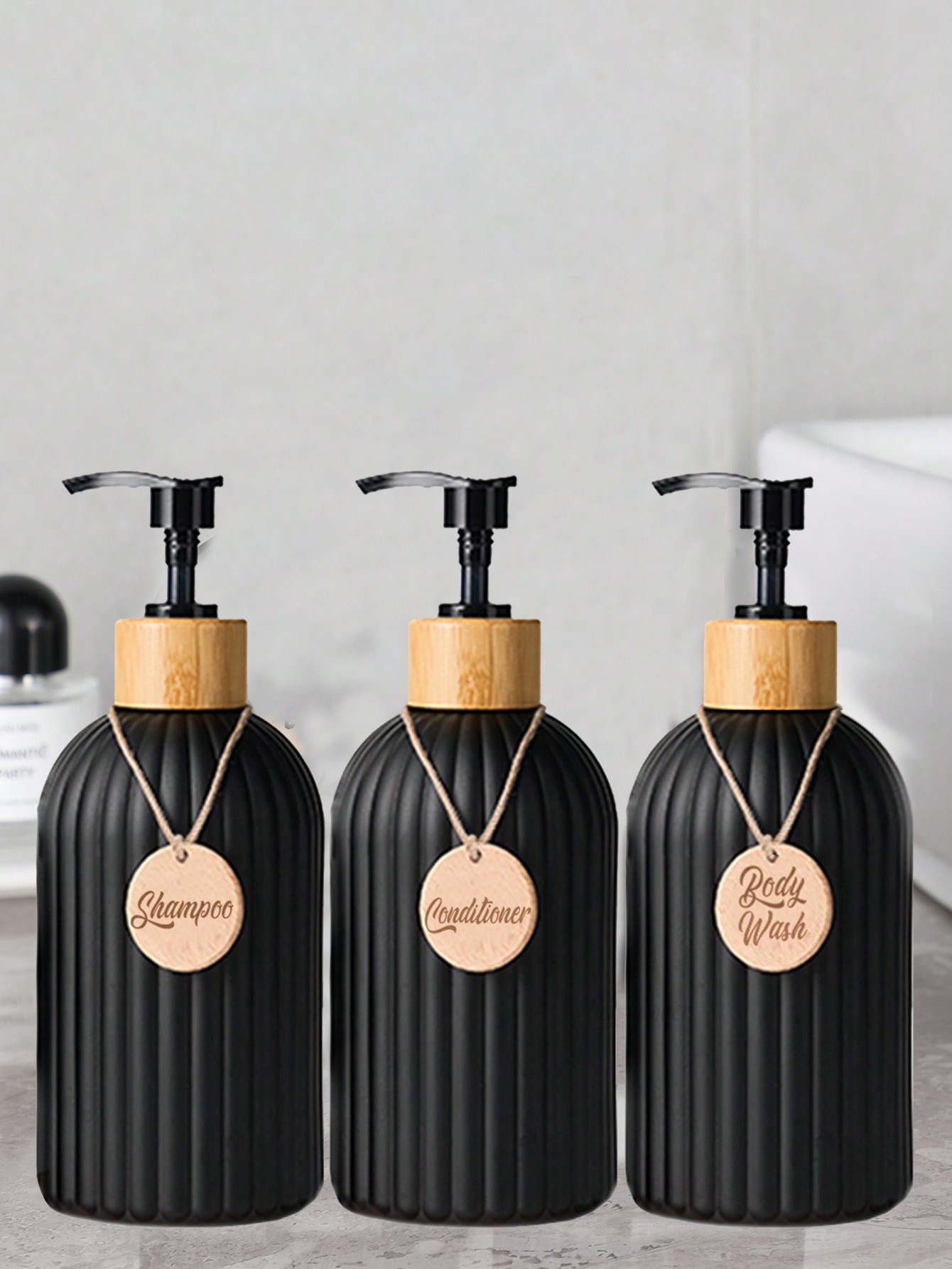 Three 500ML Striped Bottles for Shampoo, Body Wash, and Conditioner ...