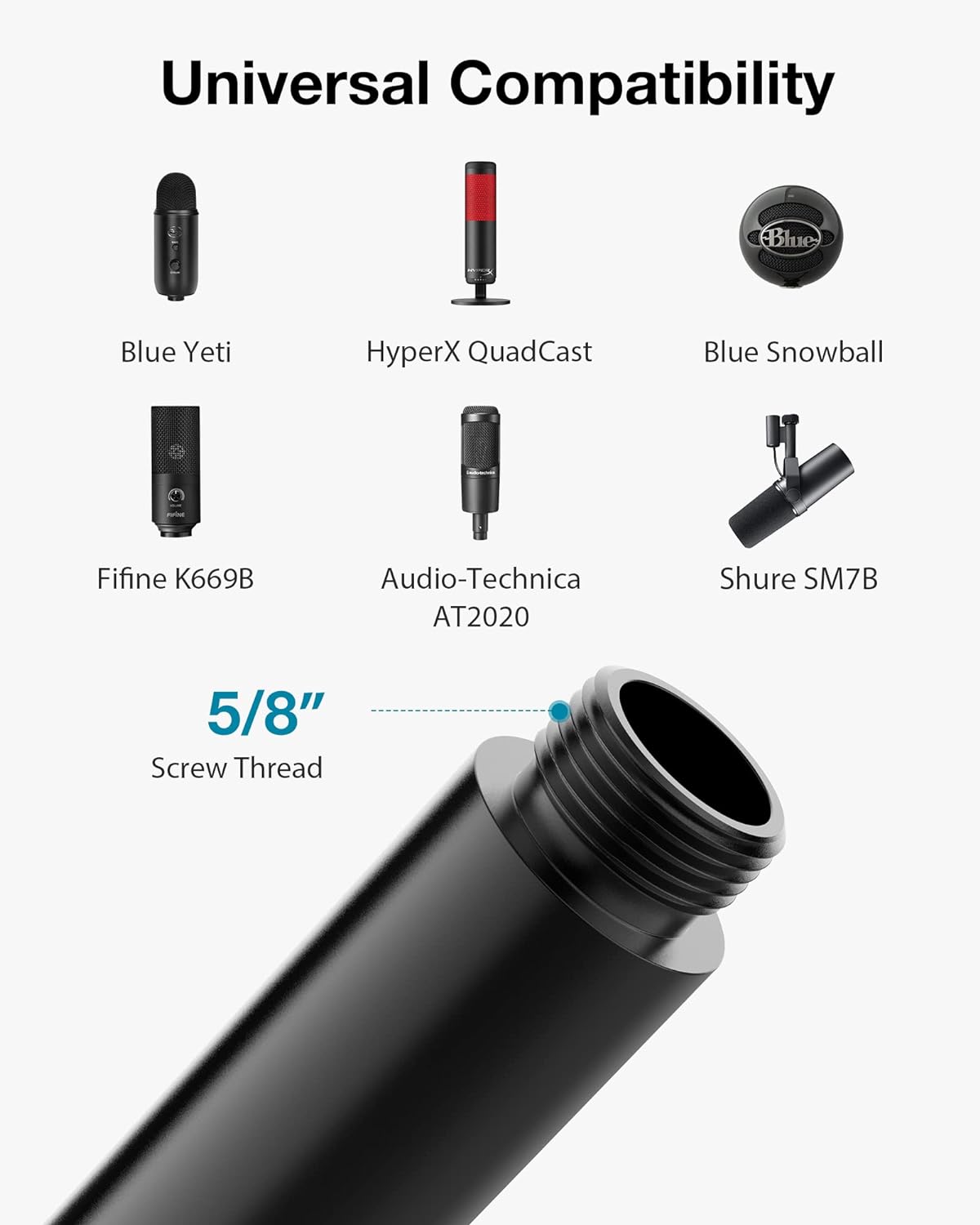 Mic Stand Extension Tube, 5/8" Thread Microphone Extension Pipe Mic ...