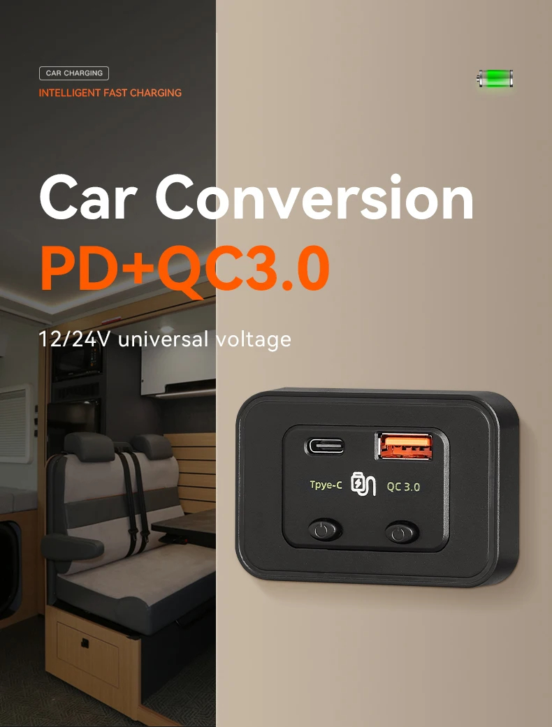 48W Quick Charger QC USB Type C 12V/24V With On/off Button for Car ...