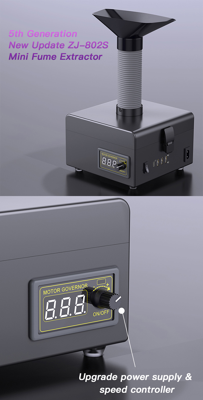 ZJ-802S DeskTop Fume Extractor Desktop Soldering Smoke Dust Purification System for Phone Repair ...