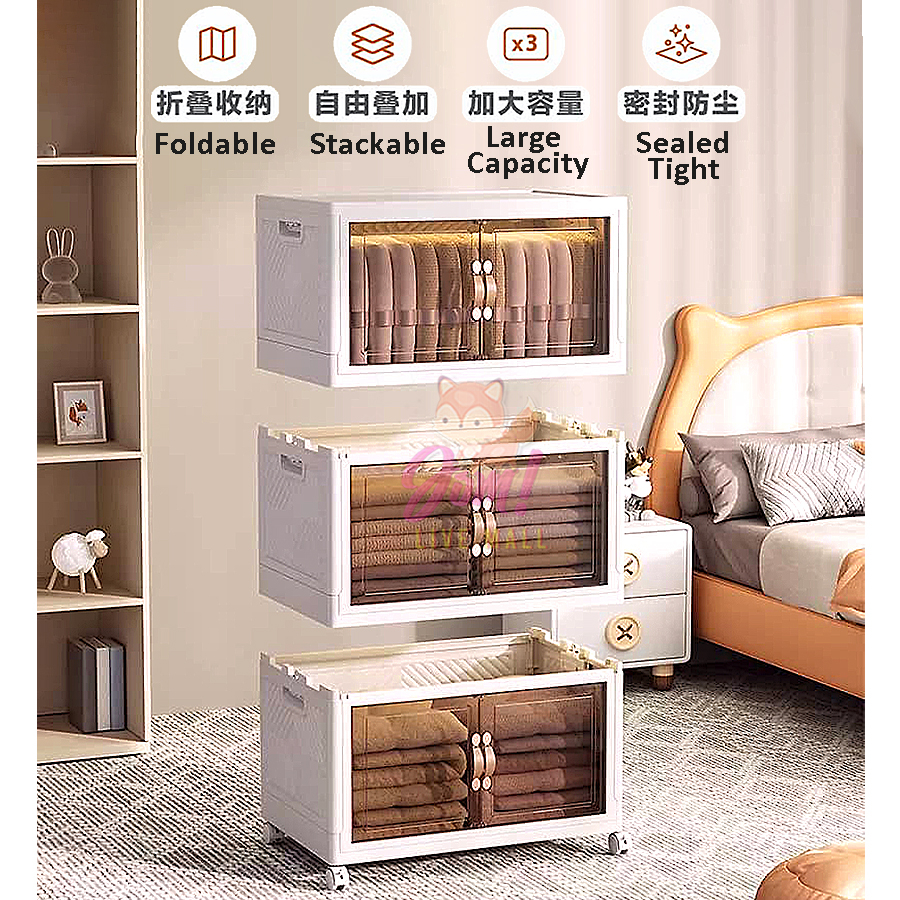 [READY STORK] Transparent storage cabinet, foldable double door storage ...