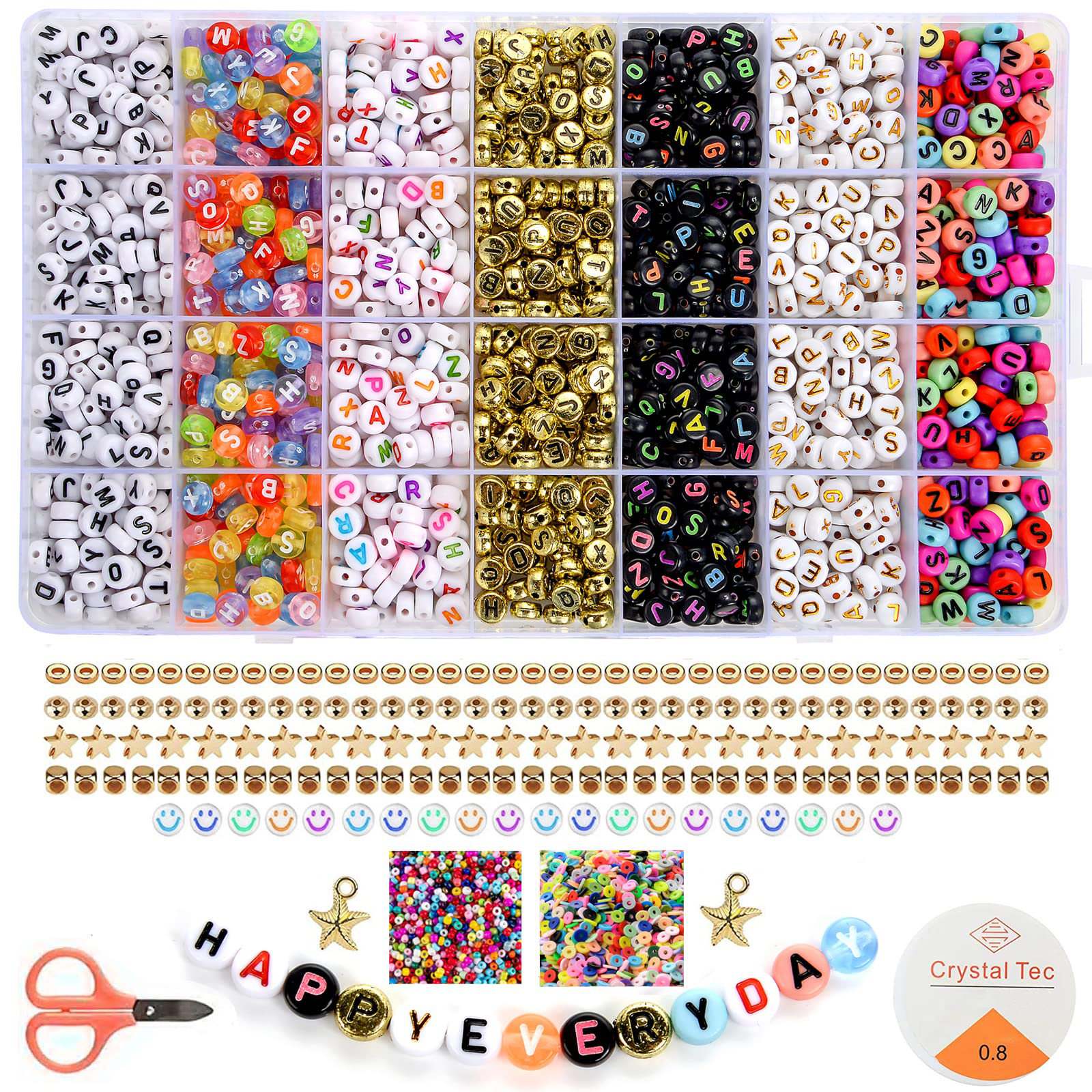28 Grids 7 Colors Mixed Letter Beads Beaded Bracelet Making Kit Acrylic ...