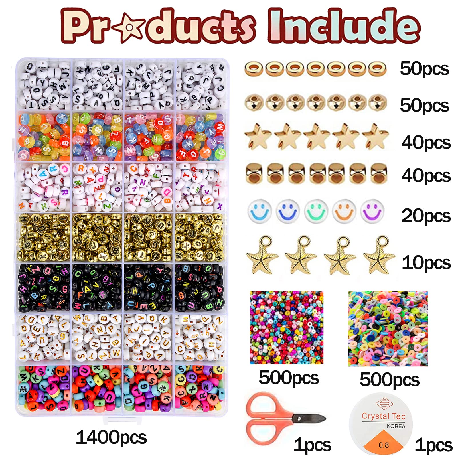 28 Grids 7 Colors Mixed Letter Beads Beaded Bracelet Making Kit Acrylic ...