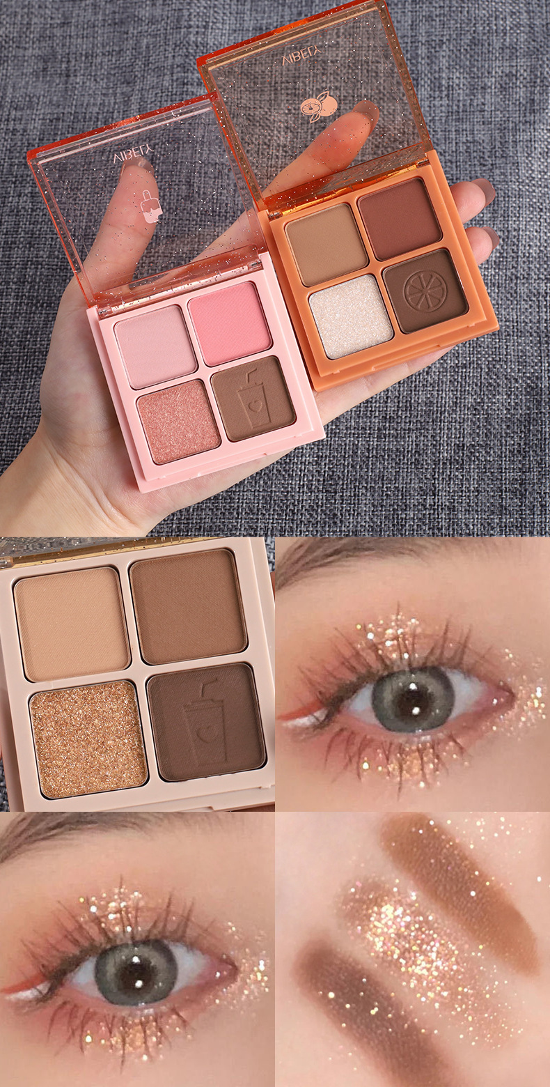 Four-grid Pearl Glitter Eyeshadow Palette Four-Color Matte Waterproof ...