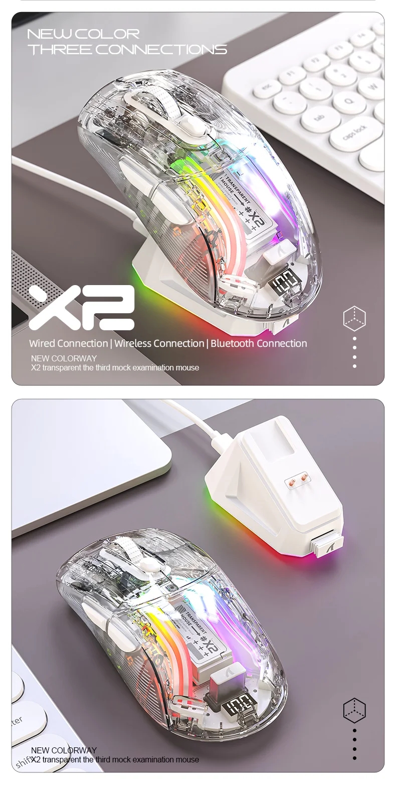 Attack Shark X2 Pro Magnetic Charging Bluetooth Mouse, Tri-Mode , RGB ...