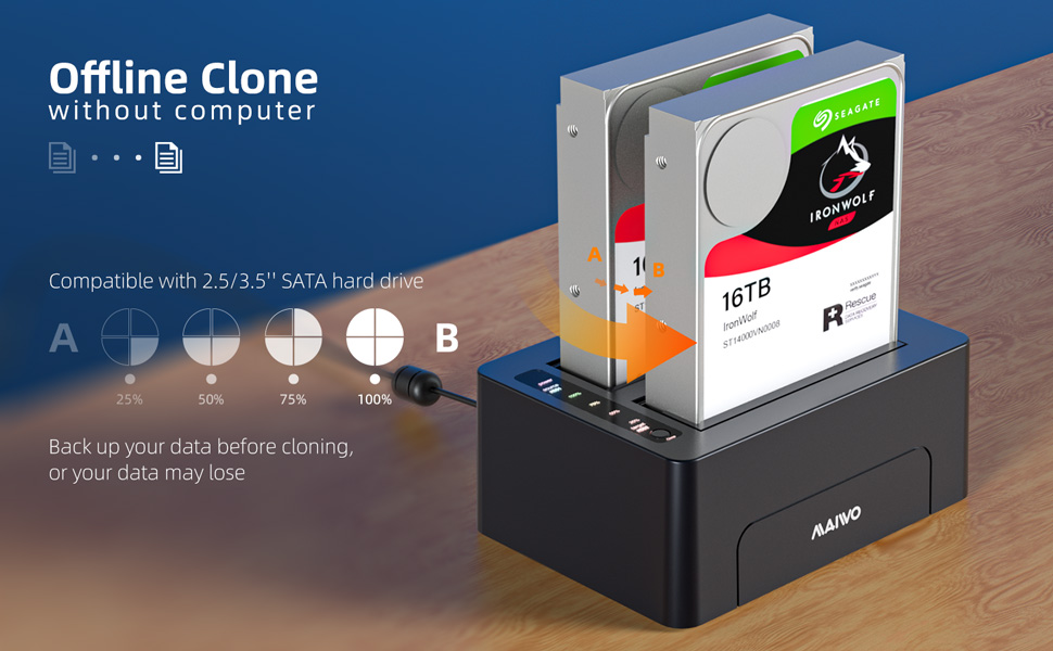 MAIWO Hard Drive Dock for 2.5/3.5-inch HDD/SSD Support Offline Clone ...
