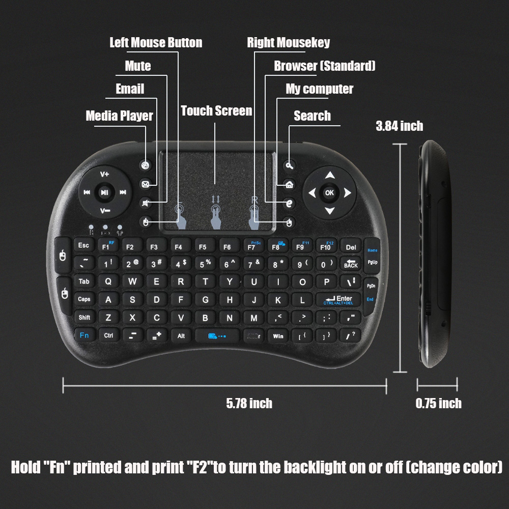 i8 Mini 2.4G Wireless Keyboard Classic Black English 2.4G Air Mouse ...