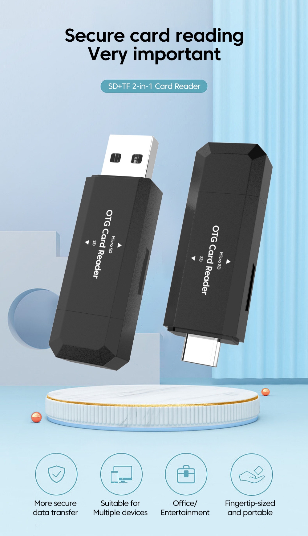 Type C SD Card Reader TF 2 in 1 USB2.0 OTG High Speed Smart Adapter for ...