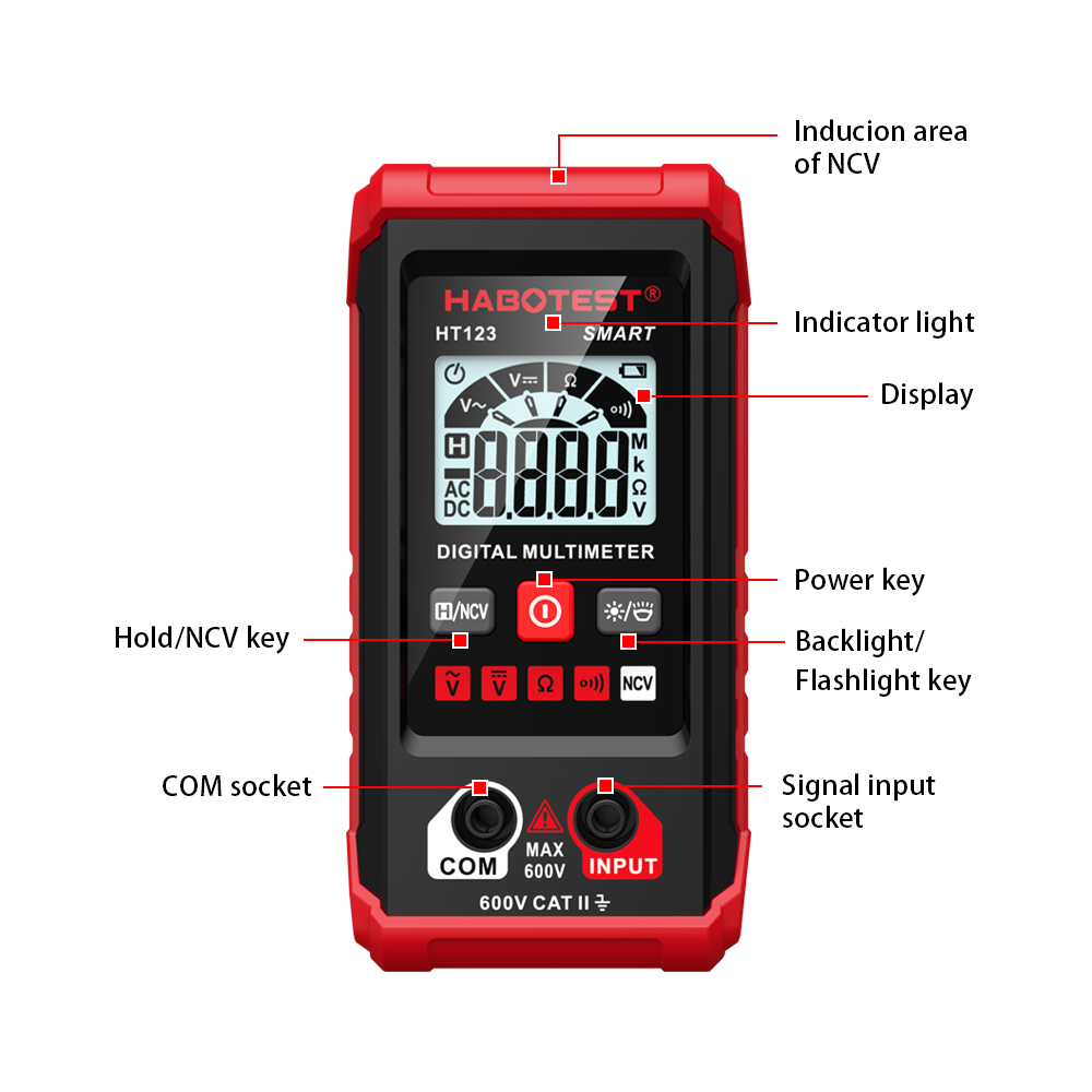 HABOTEST HT123 Digital Multimeter + HT89 AC Voltage Detector, Digital ...
