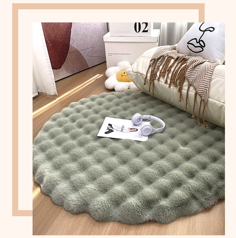 Faux Rabbit Fur Round Rugs Carpet for Bedroom Living Room Luxury Winter ...