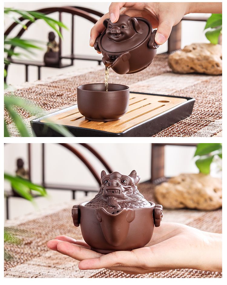 12 Zodiac Teapot Purple Clay Pot Chinese Tea Set Kung Fu Portable ...