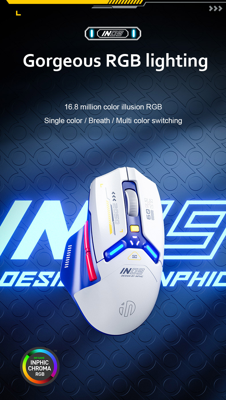 INPHIC IN9 Wired & Wireless Mouse Rechargeable RGB Lighting Gaming Mice ...