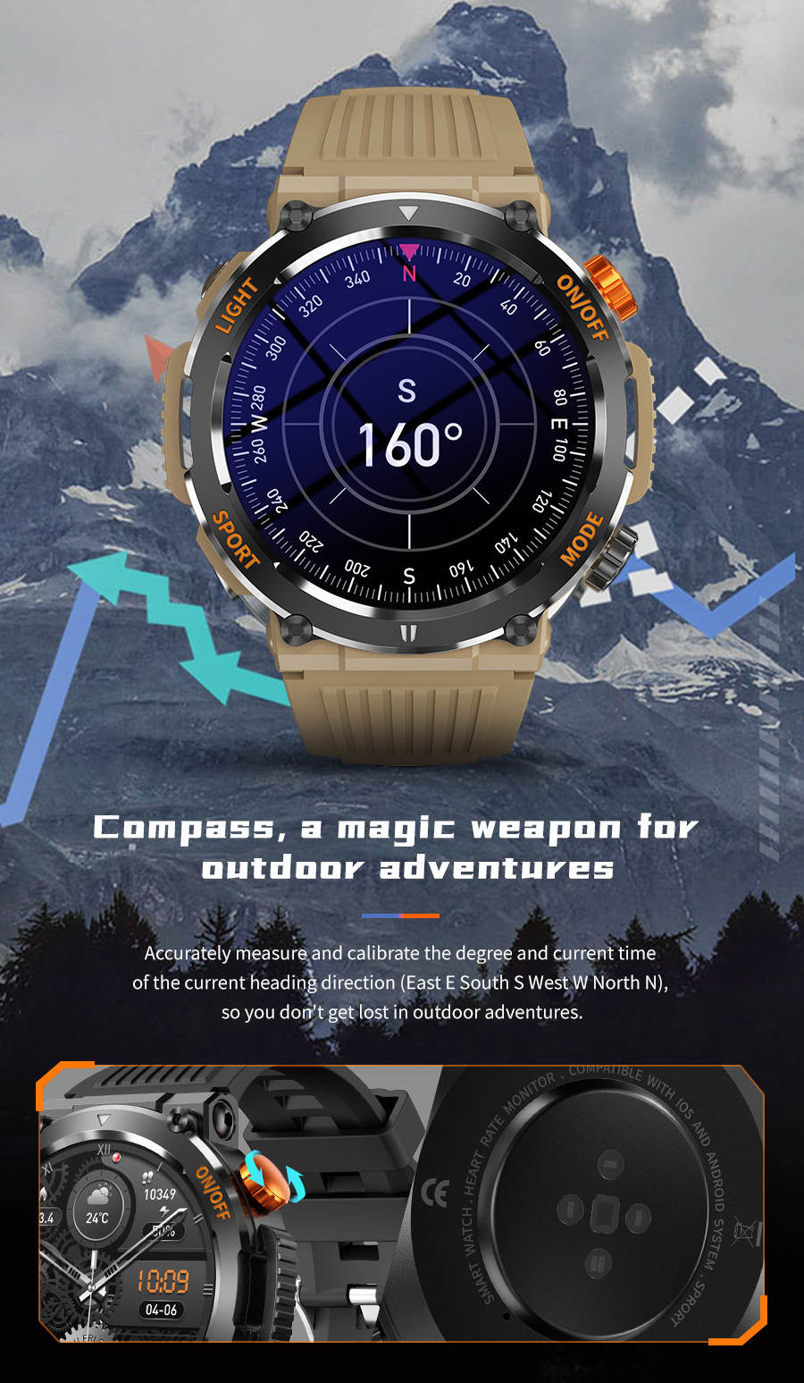 HT17 Military Smart Watch for Men with LED Flashlight 1.46" HD Screen ...