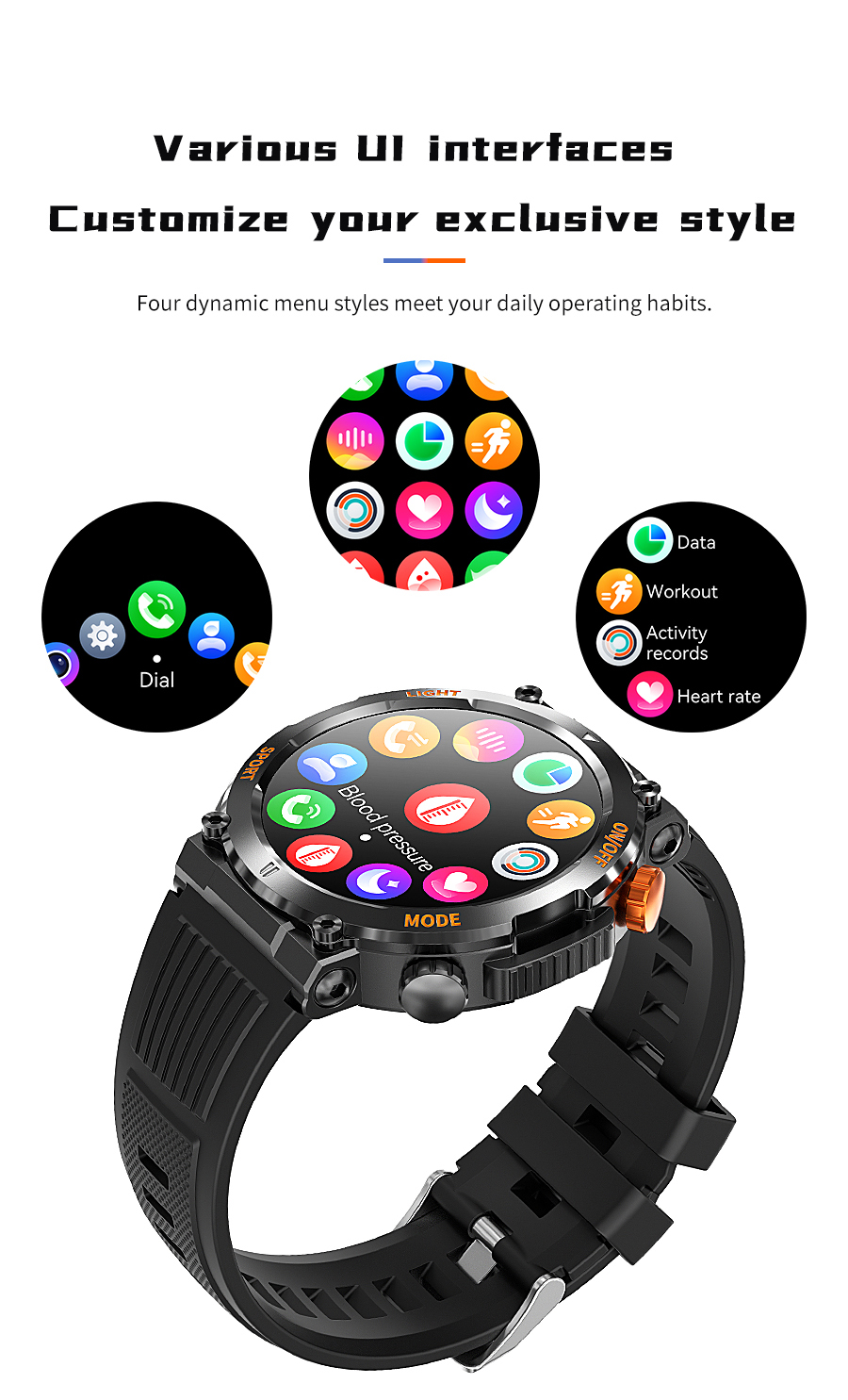 HT17 Military Smart Watch for Men with LED Flashlight 1.46" HD Screen ...