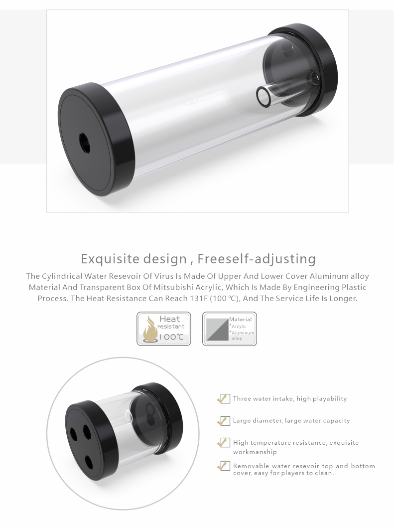 Bykski CT-4H60-AL Water Tank 130/180/240mm Water Cooling Cylindrical ...