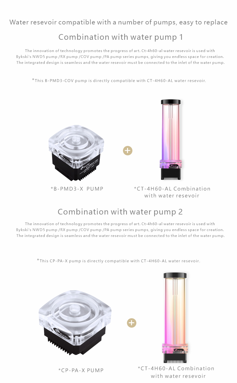 Bykski CT-4H60-AL Water Tank 130/180/240mm Water Cooling Cylindrical ...